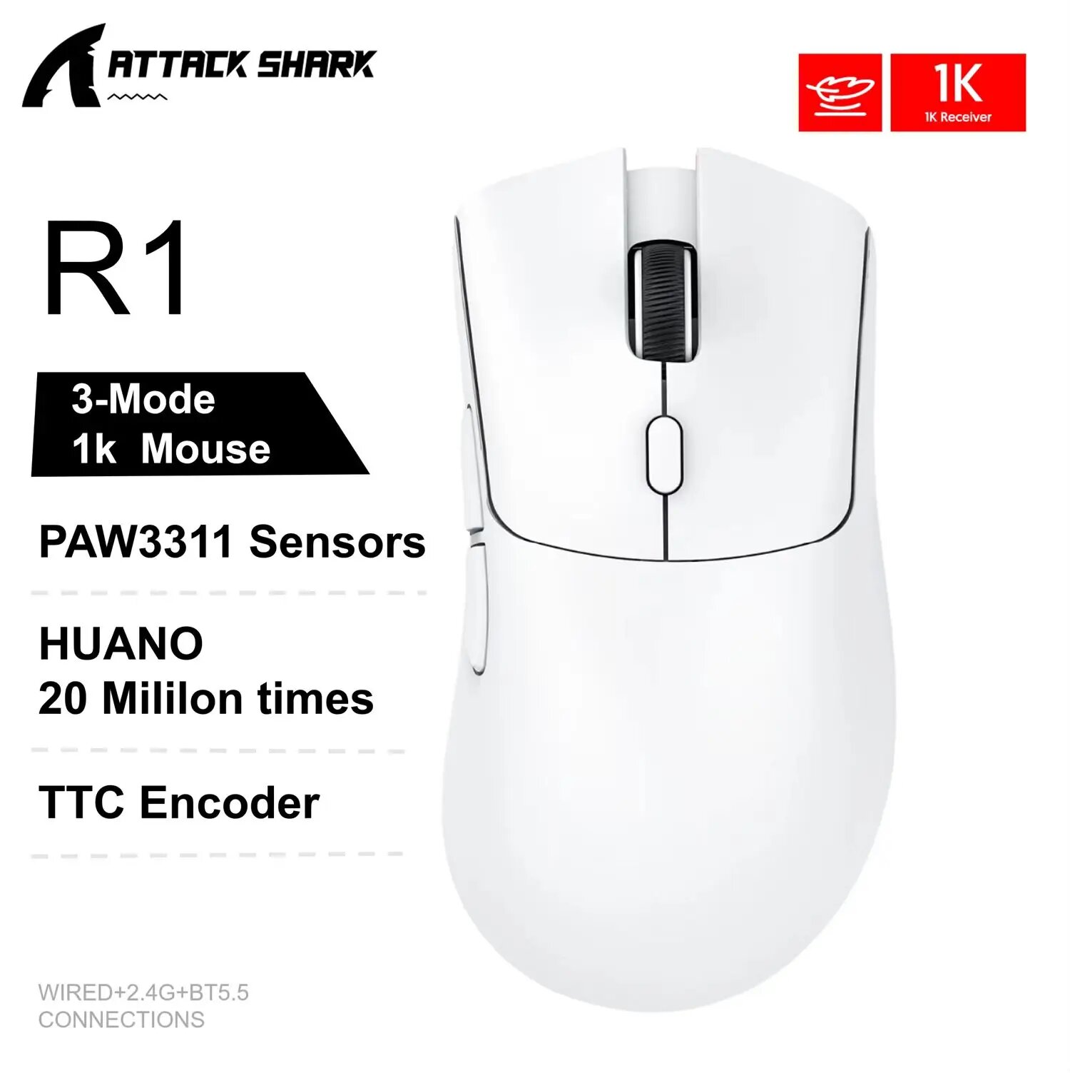 Мышь беспроводная Attack Shark R1 White