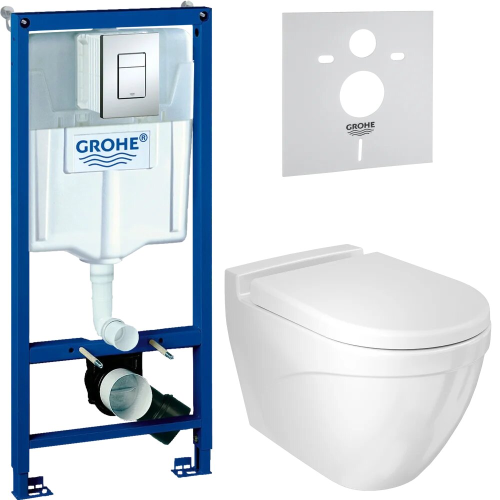 Комплект 4 в 1 Унитаз подвесной BOCCHI Taormina Arch 1012-001-0129 белый / Сиденье A0301-001 с микролифтом / Инсталляция с кнопкой Grohe Rapid SL 38772001 цвет хром, Звукоизоляция 37131000