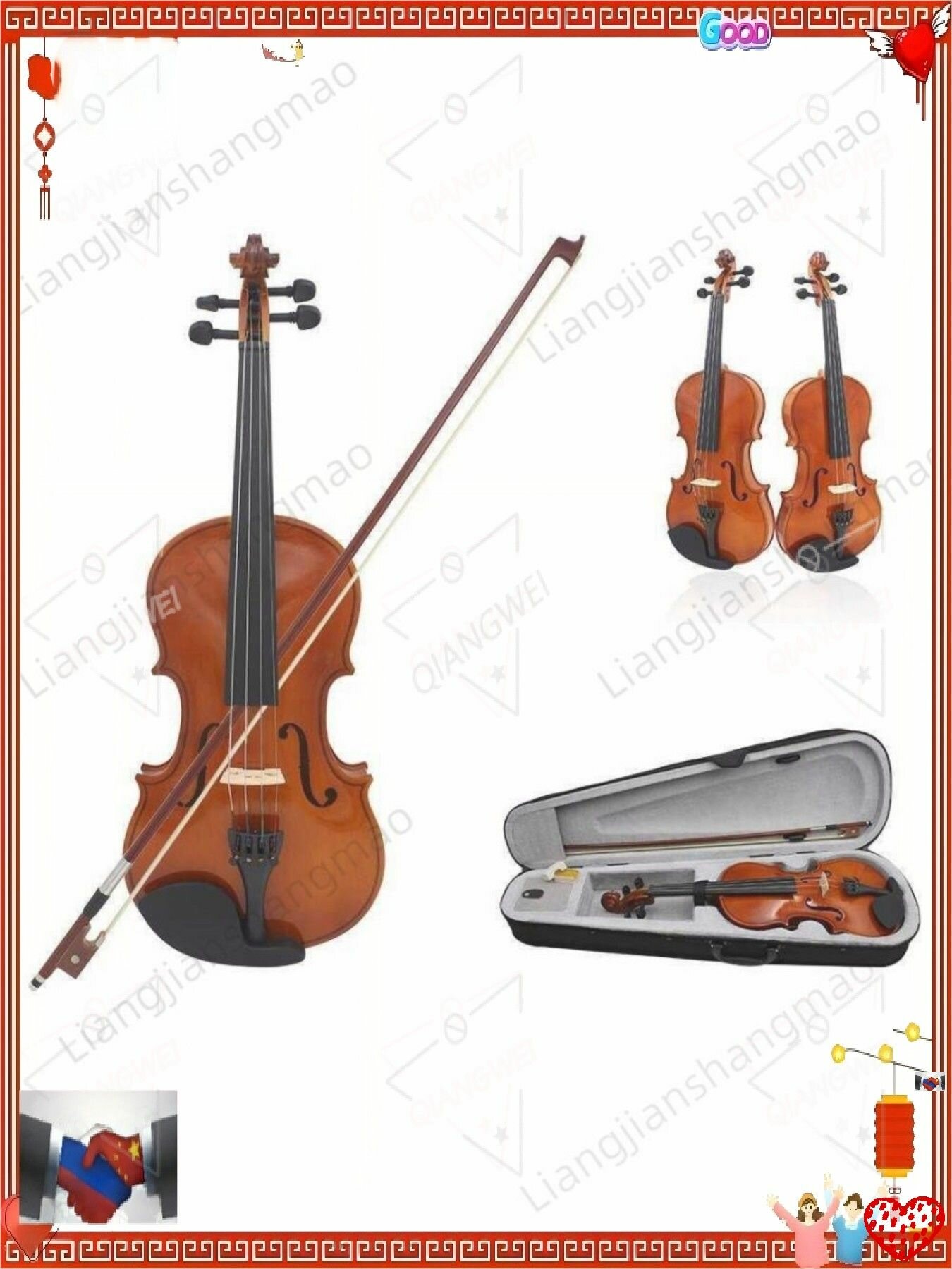 Китайская скрипка, размер скрипки 4/4, (полный комплект - футляр + смычок + канифоль)