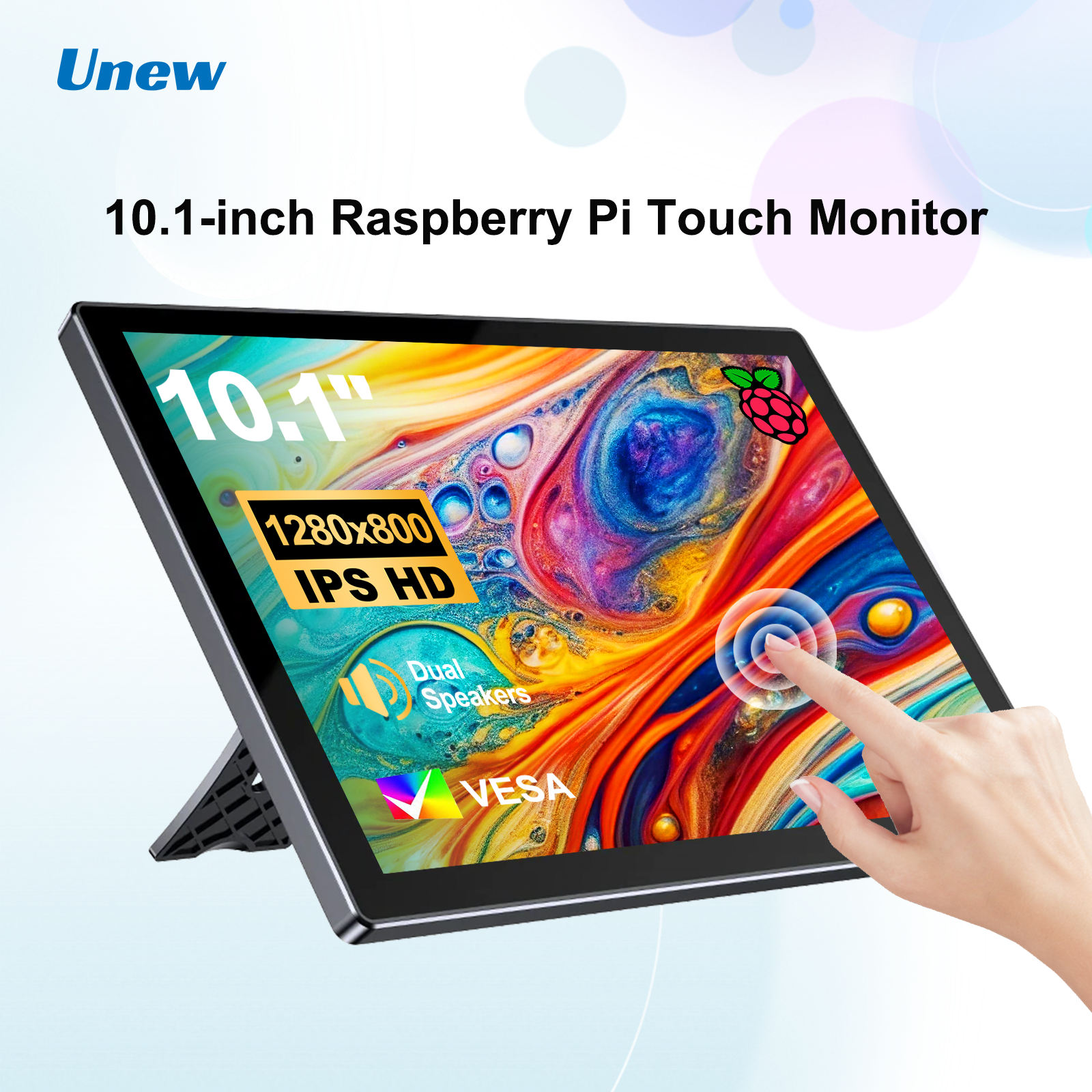 Портативный монитор UNEW, для Raspberry Pi, 10.1", 1280х800, 60 Гц, глянцевое покрытие