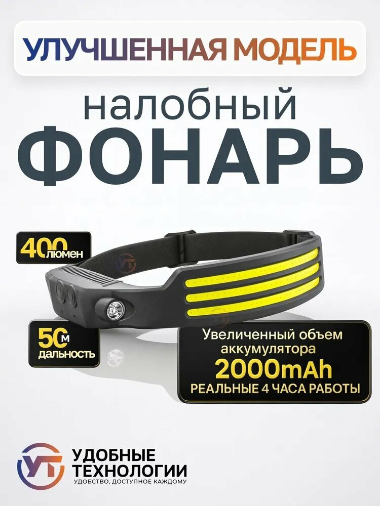 Фонарь налобный аккумуляторный, светодиодный, мощный 18650