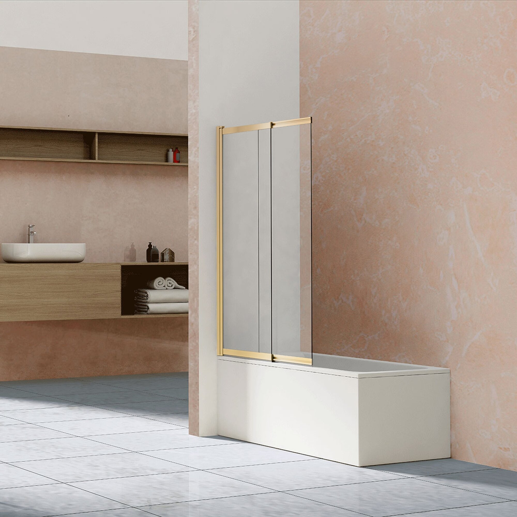 Душевая шторка на ванну VSB-1E100CLG, 1000*1450, брашированное золото, стекло прозрачное