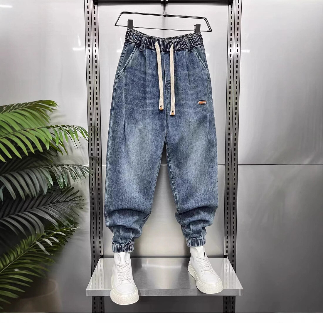 Тренд RONG CH Мужские Брюки Свободные Стрейт Кэжуал Хип-Хоп Гонконг Стиль Деним, Размер_XXL
