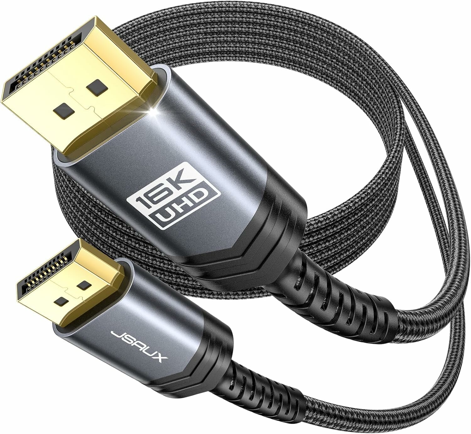 Кабель DisplayPort 2.1 JSAUX (16K/60Hz) (3 м.) 8K/120Hz, 4K/240Hz, скорость передачи 80 Гбит/с, провод совместим с предыдущими версиями DP 1.4/DP 1.2, мониторами, ноутбуками и видеокартами