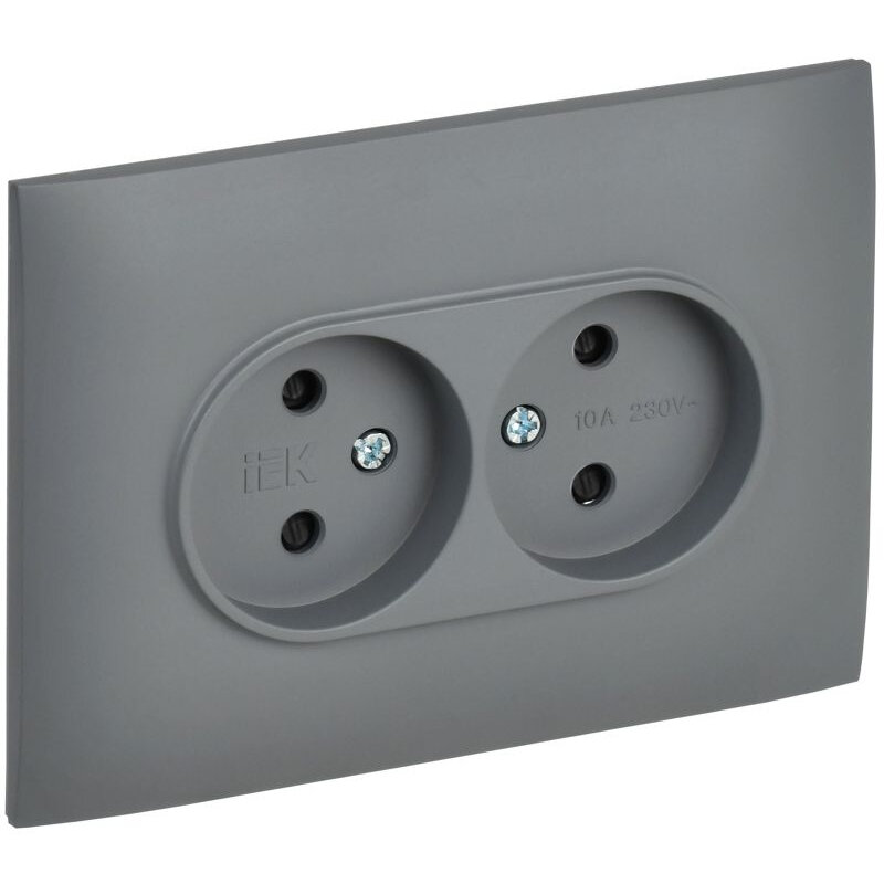 SKANDY Розетка 2-местная без заземления с защитными шторками 10А в сборе SK-R09Gr серый, IEK SK-R23-10-K03-F (1 шт.)