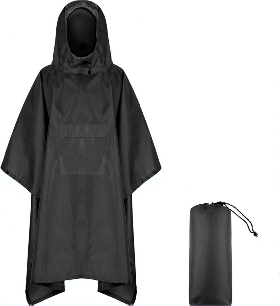 Пончо с капюшоном и карманом, легкая водонепроницаемая дождевик, солнечное укрытие для мужчин и женщин, для кемпинга, походов и путешествий.