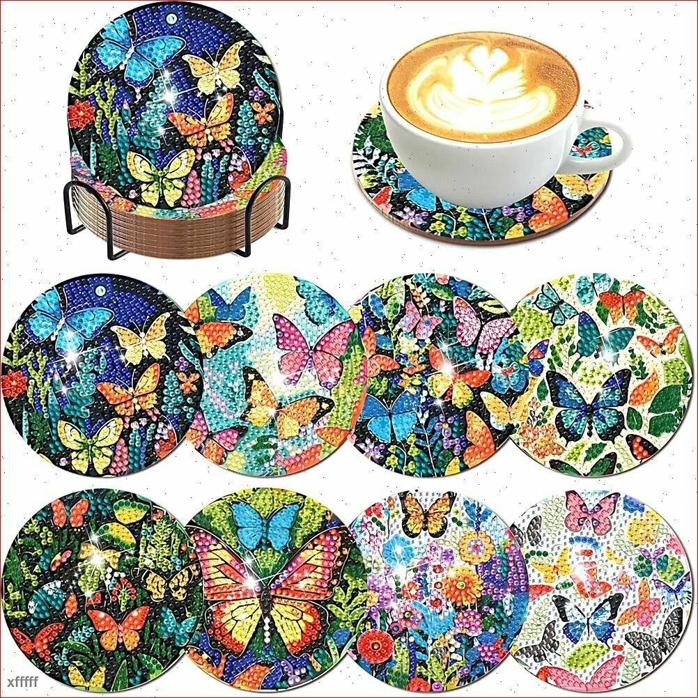 Набор для творчества алмазная мозаика 8 подставок бабочки деревянная основа