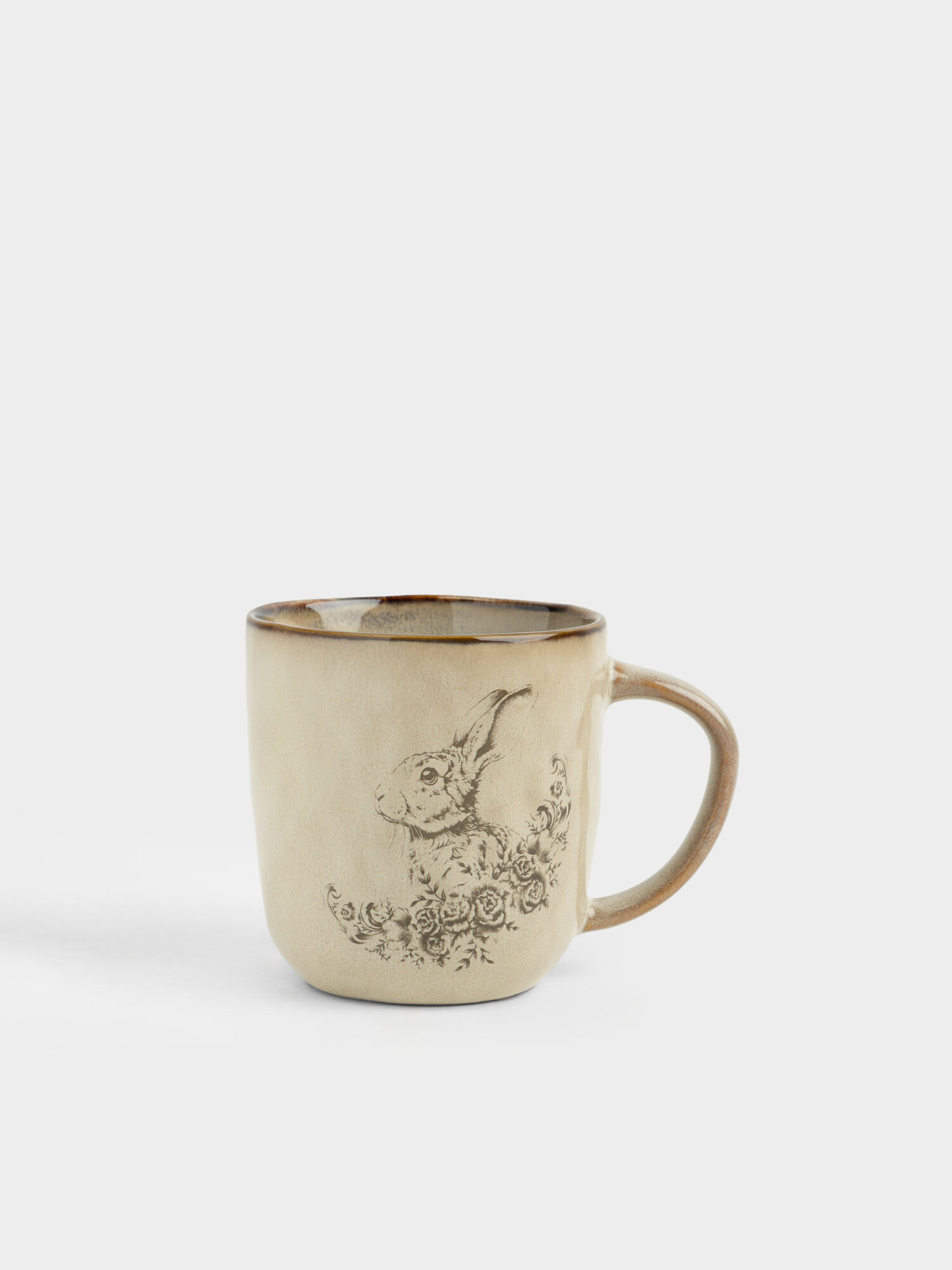 Кружка, 380 мл, керамика R, бежевая, Заяц с цветами, Rustic Easter, Kuchenland
