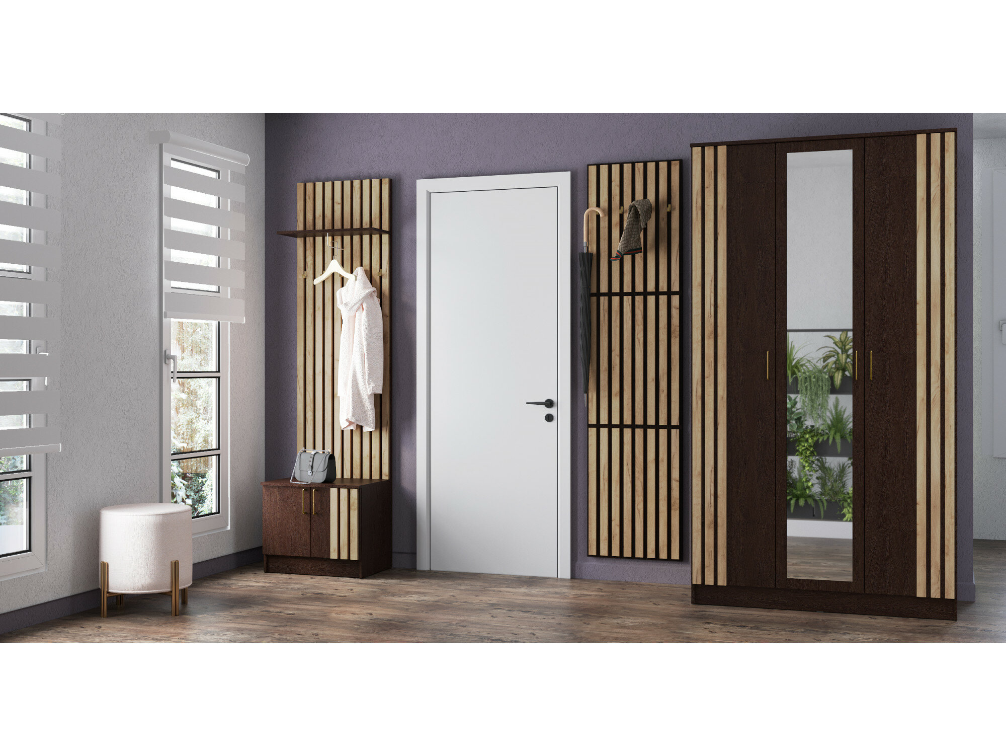 Модульная прихожая в современном стиле, набор 4, Венге/Крафт золотой