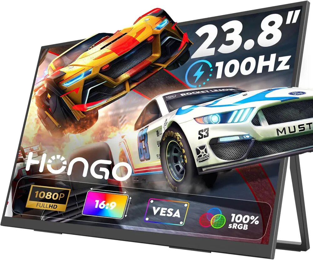 PORPOISE 23.8" Монитор Тонкий портативный ЖК-монитор PORPOISE 2380T,100% SRGB IPS, USB-C, HDMI, большой удлинитель экрана ноутбука, регулируемая подставка на 180°, совместимые с телефонами Mac для игр и работы, шоколадный