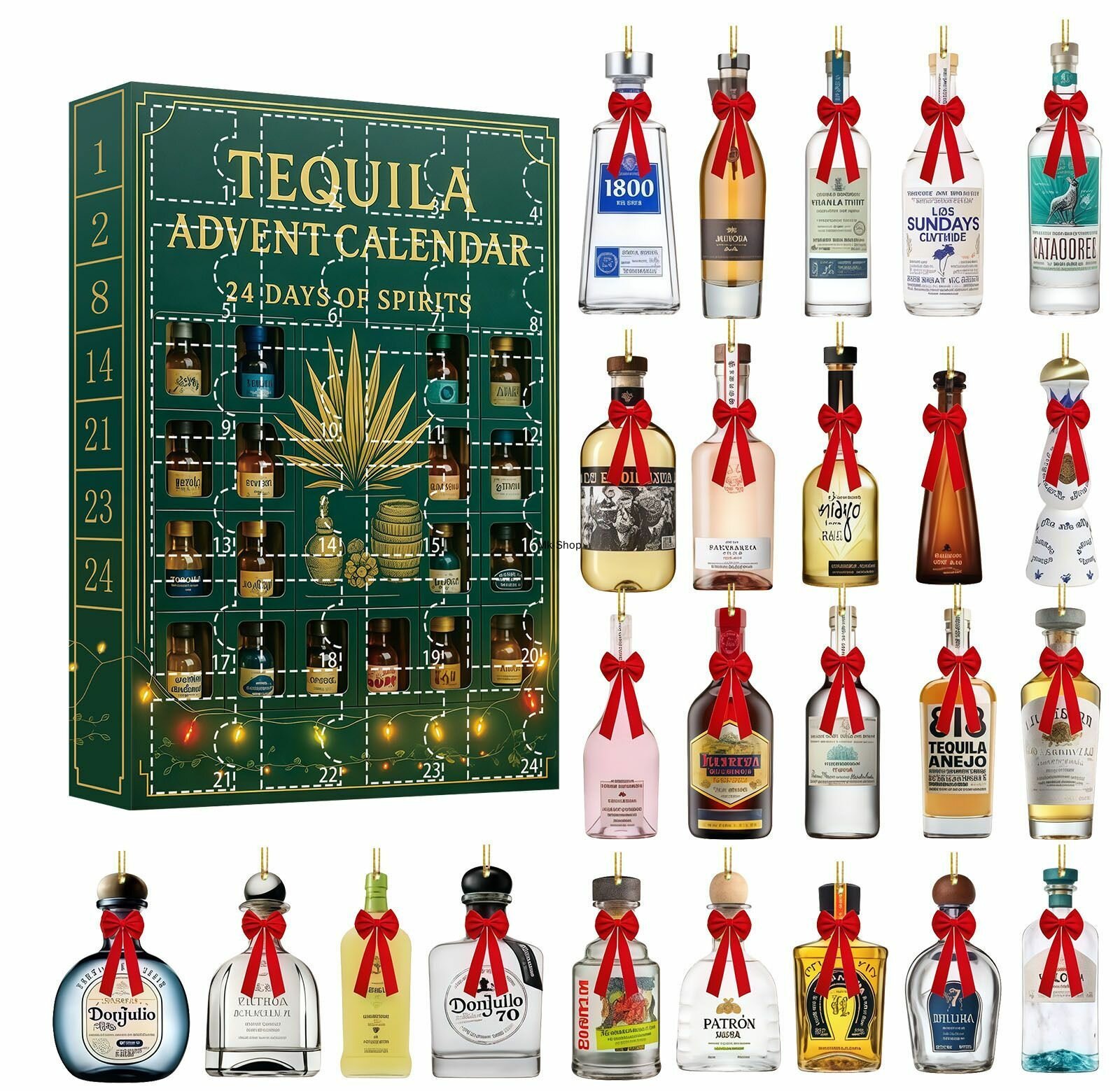 Адвент-календарь для взрослых 2025 Tequila, 24 мини-бутылочки, акриловый, праздничный бокс-сюрприз, 26x18x3 см