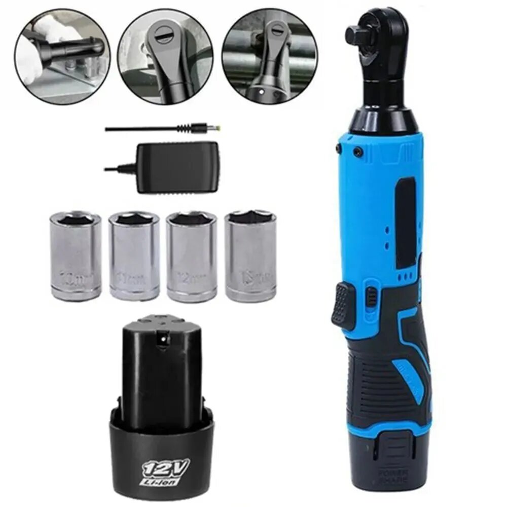 Трещоточный аккумуляторный угловой гайковерт, электрический гайковерт, Одна батарея