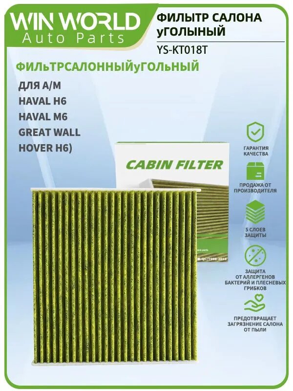 Win World Фильтр салонный арт. Фильтр с активированным углем-Хавал м6 Ховер, Hover H6, Haval M6，OEM 8104400BJZ08A, 1 шт.