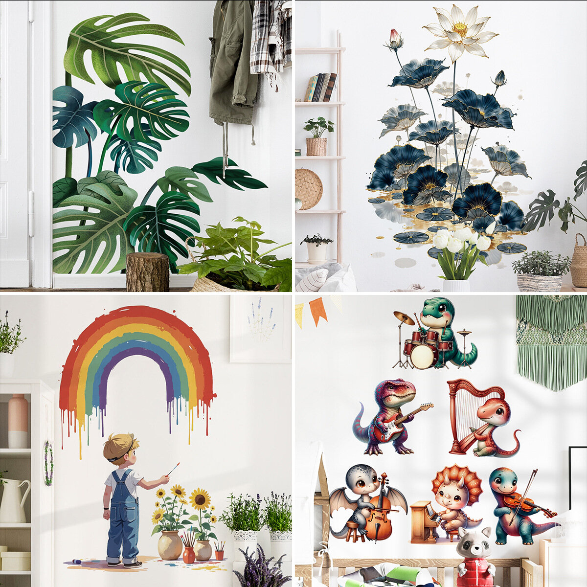 Наклейки на стену с листьями растений, декоративные наклейки для стен, листья монстеры, лотос, фон для гостиной,