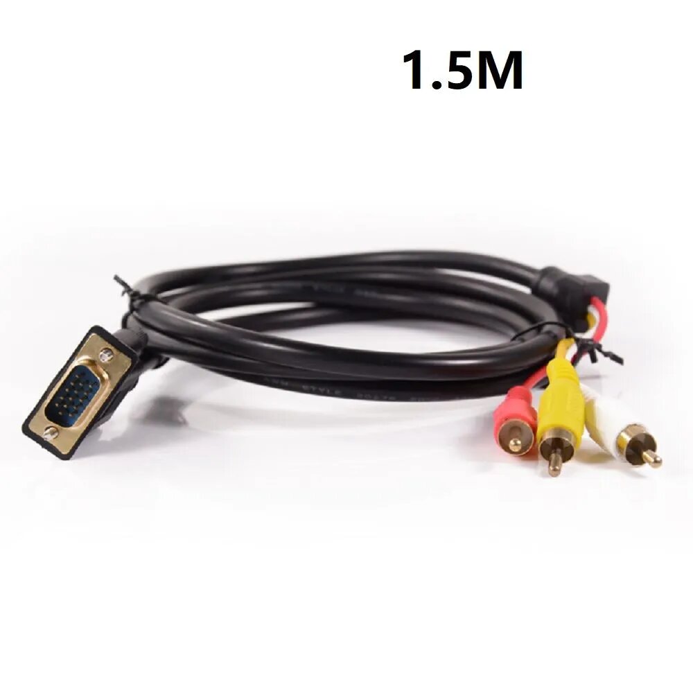 Vga-Кабель С 3 Разъемами Rca (Тюльпан) Для Подключения К Компонентам Видеосигнала, Преобразователь Av-Адаптера, Кабель Для Видеосигнала Пк, 5 Футов (1,5 Метра)
