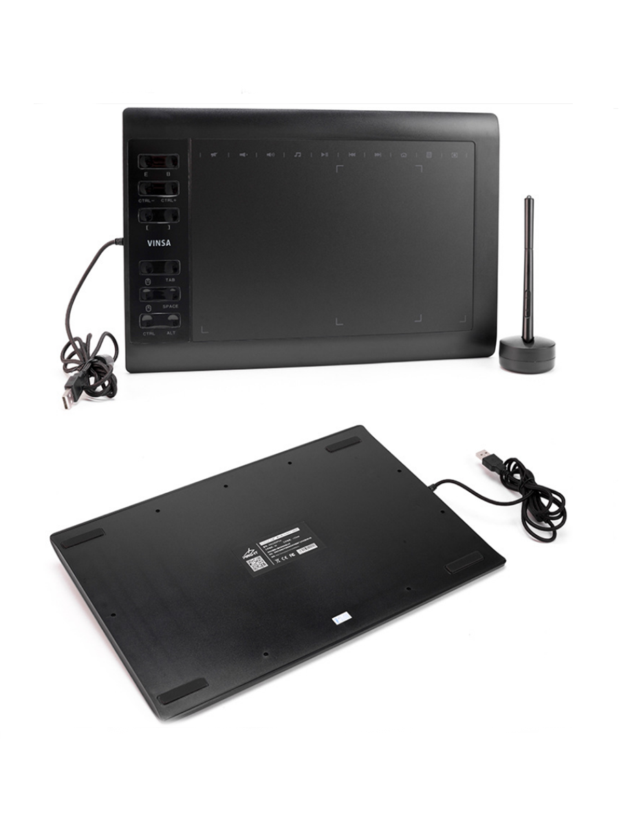 Графический планшет "VINSA"1060Plus, для рисования, 16384 уровня нажима, черный