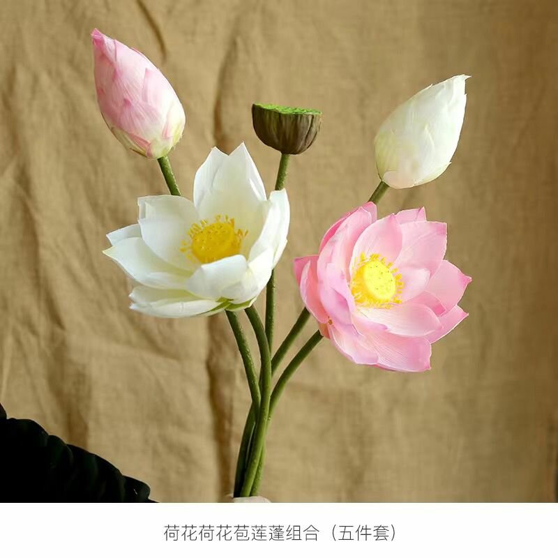 Искусственный цветок лотоса в китайском стиле, реалистичный на ощупь, с листьями и стеблем, декор для пруда с лотосами, искусственные цветы, флористическое искусство, реквизит для представлений Будды