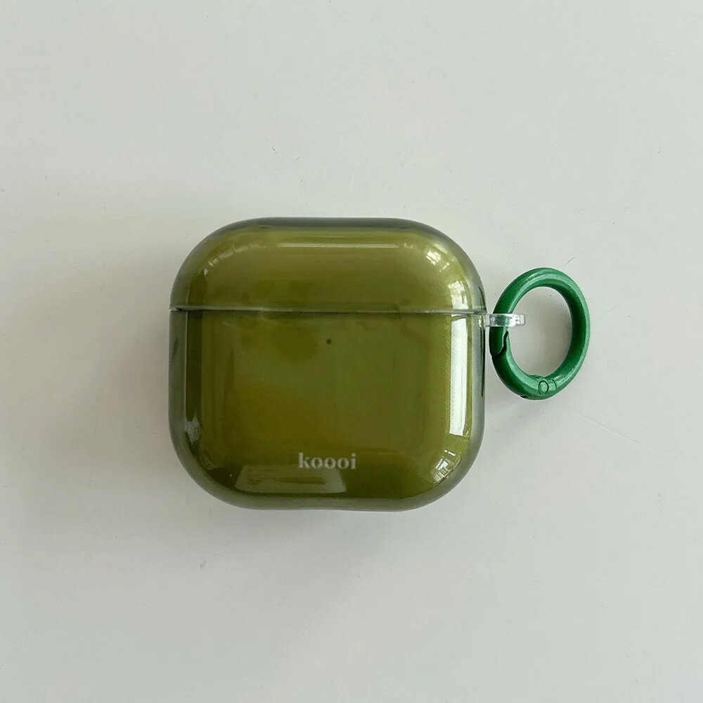 Чехол AirPods 3, прозрачный оливковый, с брелоком, Color: E