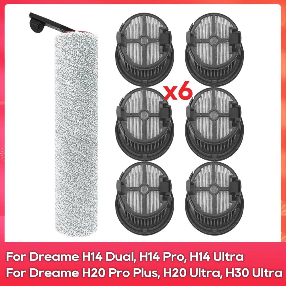 Подходит для ( Dreame H20 Ultra, H14 Dual, H20 Pro Plus, H30 Ultra ) Запасные части и аксессуары: основная роликовая щётка, фильтр.