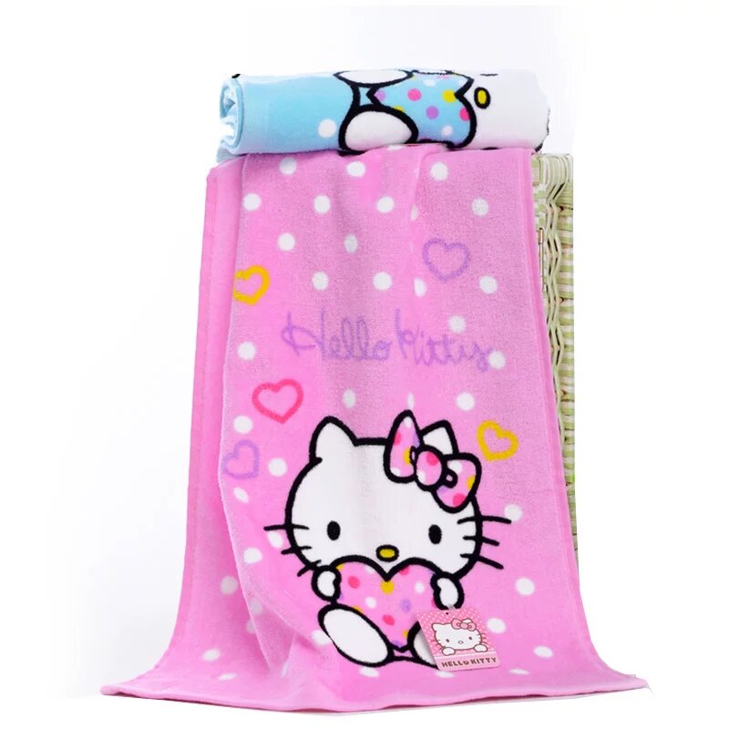 Матовое детское полотенце Hello Kitty, милое детское полотенце для умывания из чистого хлопка с мультяшным рисунком,