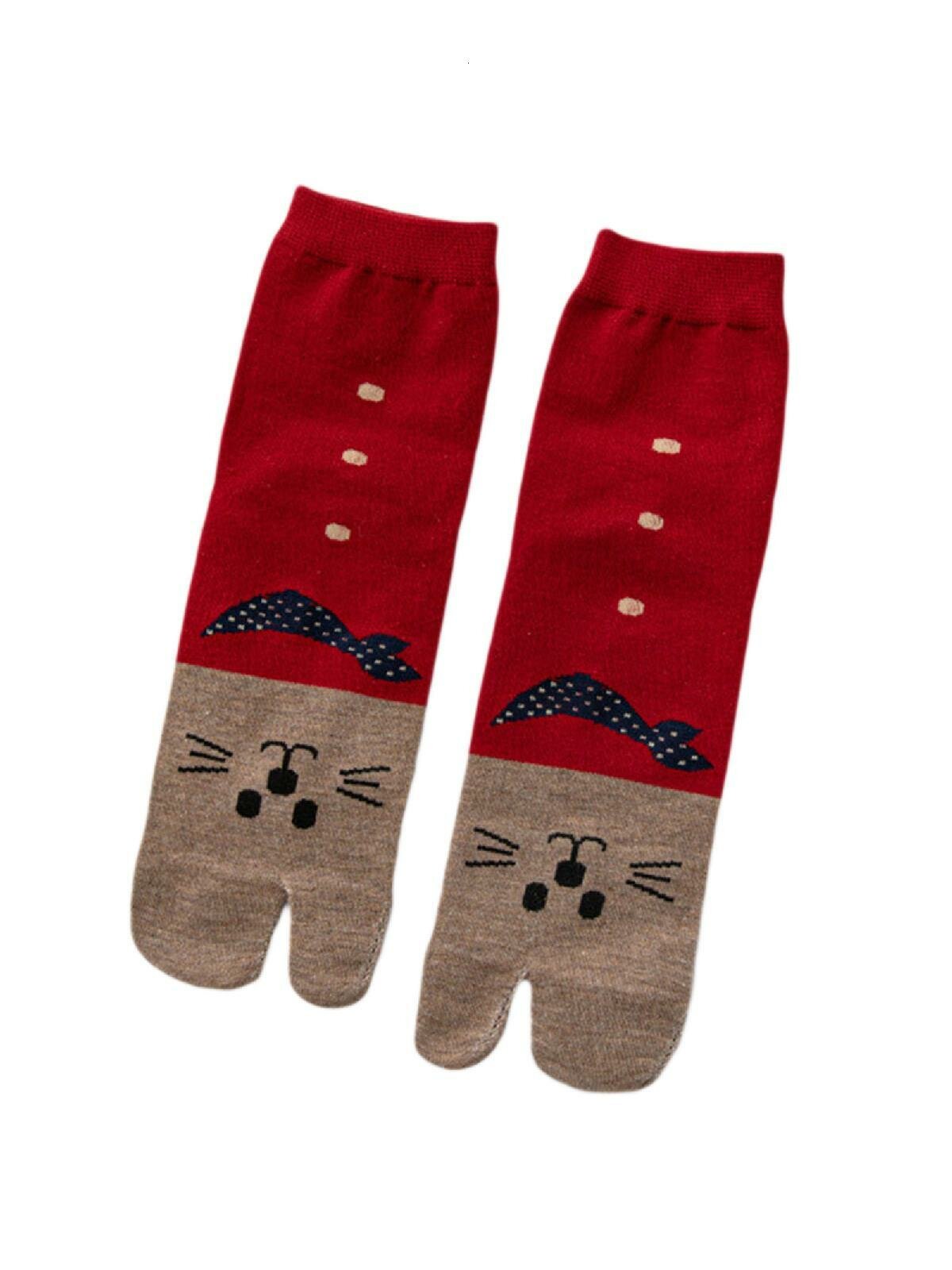 Женские носки таби с кошками, красный