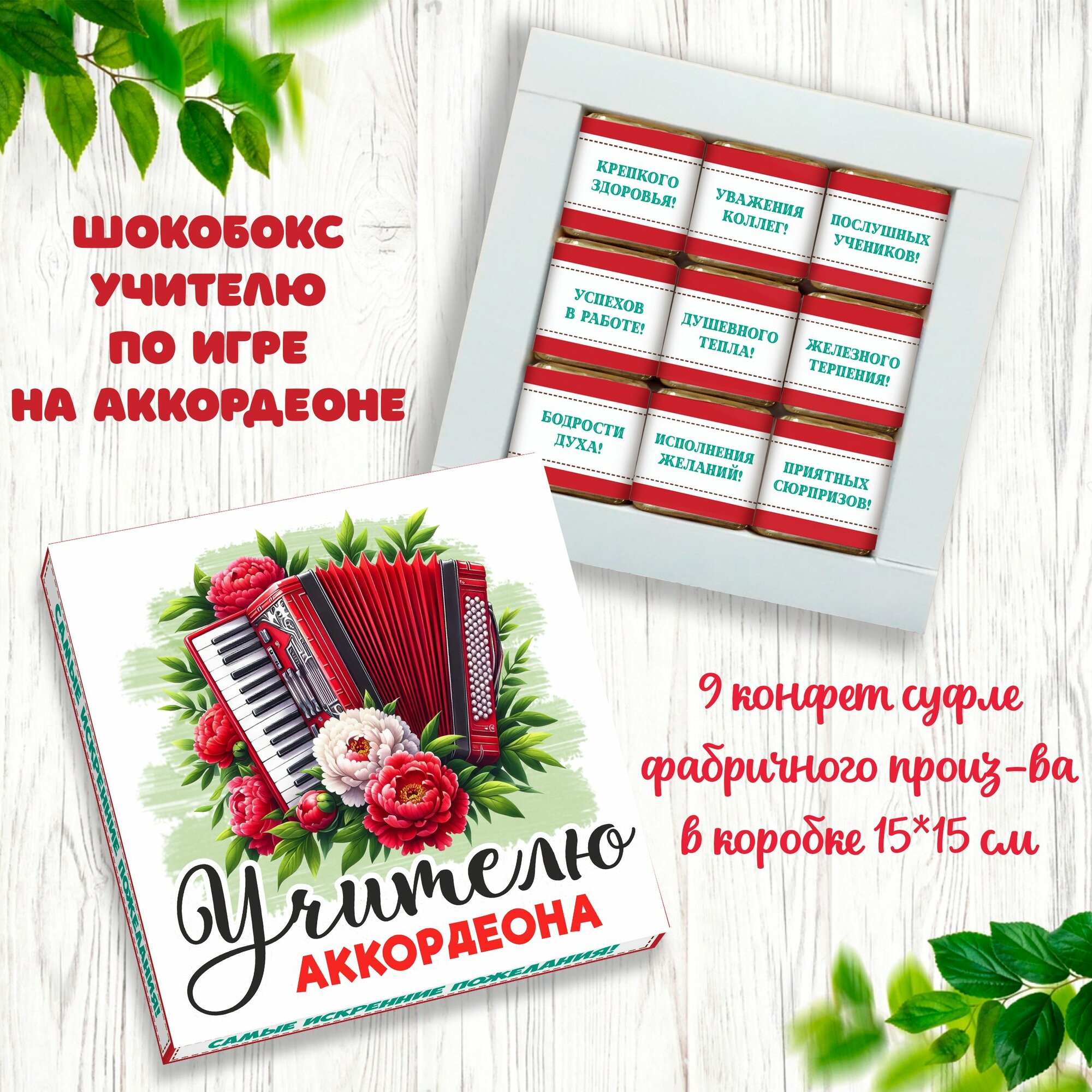 Шокобокс учителю по игре на аккордеоне. подарочный набор конфет для учителя аккордеона. 9 конфет. 1 коробка