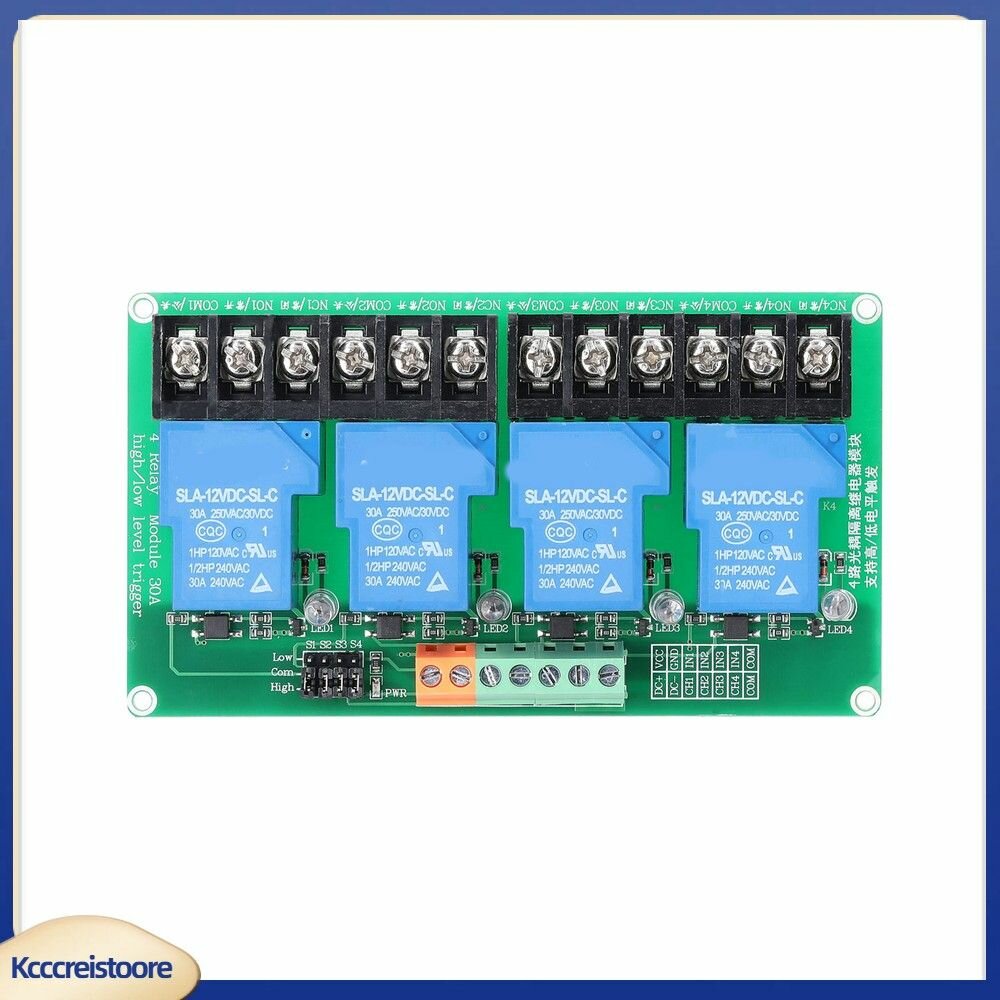 4-канальный релейный модуль 30A, оптронная изоляция, триггер H/L, 5/12/24В