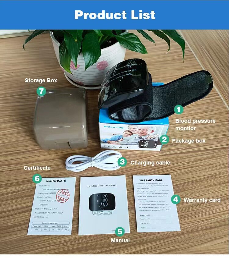 Автоматический электрический монитор артериального давления на запястье, умное устройство для измерения артериального давления, экспортируемый, перезаряжаемый, с сенсорным управлением