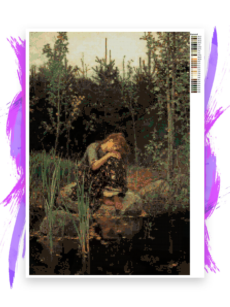 Алмазная мозаика без подрамника - вышивка Виктор Васнецов - Аленушка 40 х 60 см