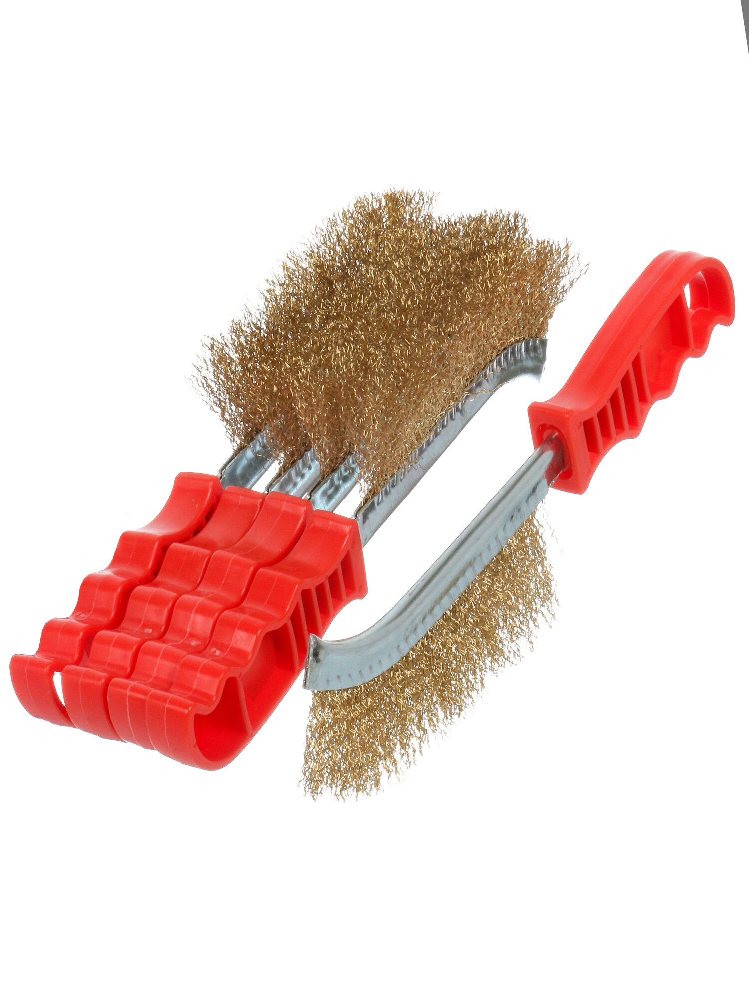 Набор щеток по металлу Bartex 5 шт, медная щетина, 1-рядная, пластиковая рукоятка для очистки поверхностей от ржавчины