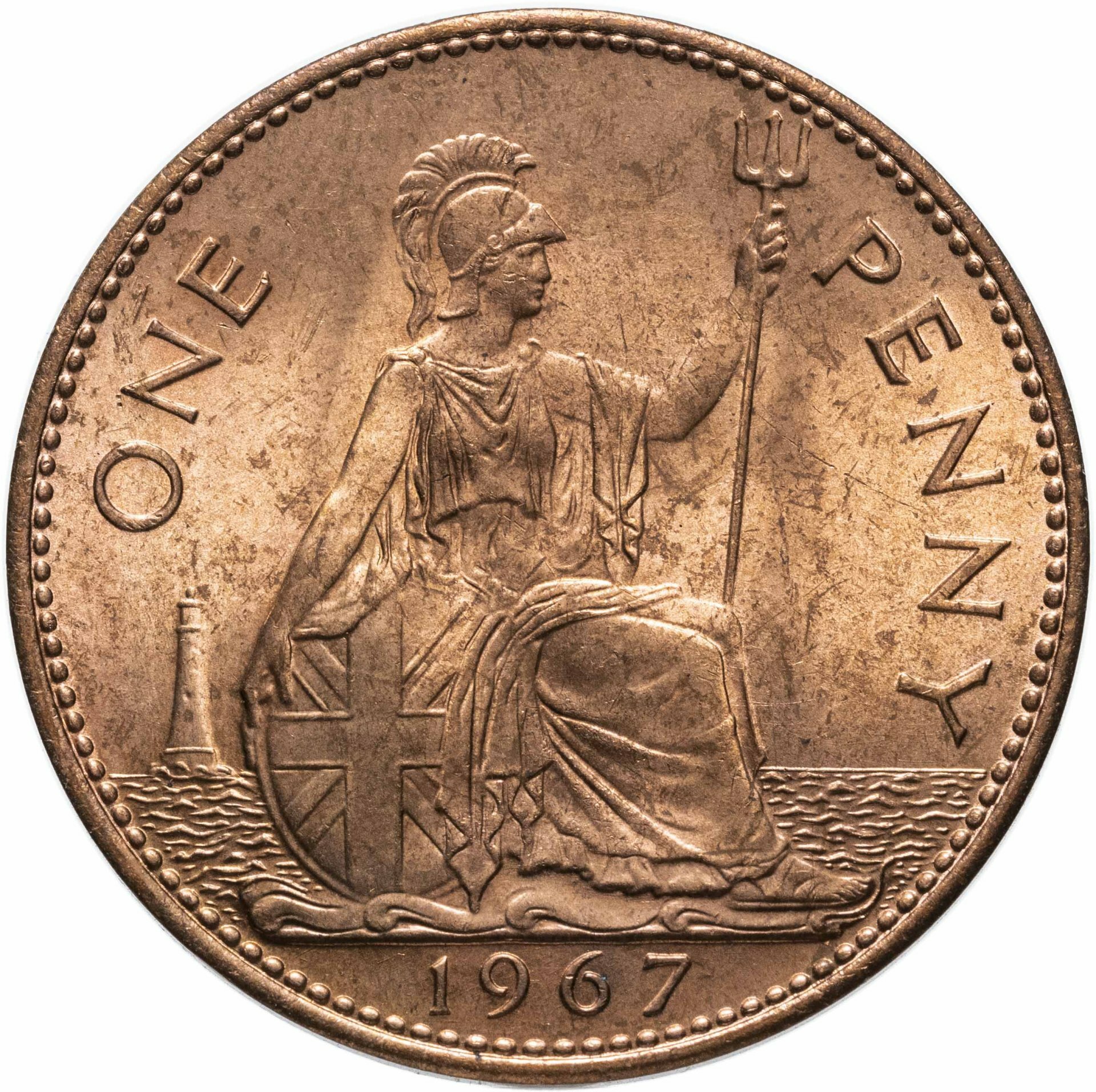 Великобритания 1 пенни penny 1967, Бронза, в сохранности AU-UNC