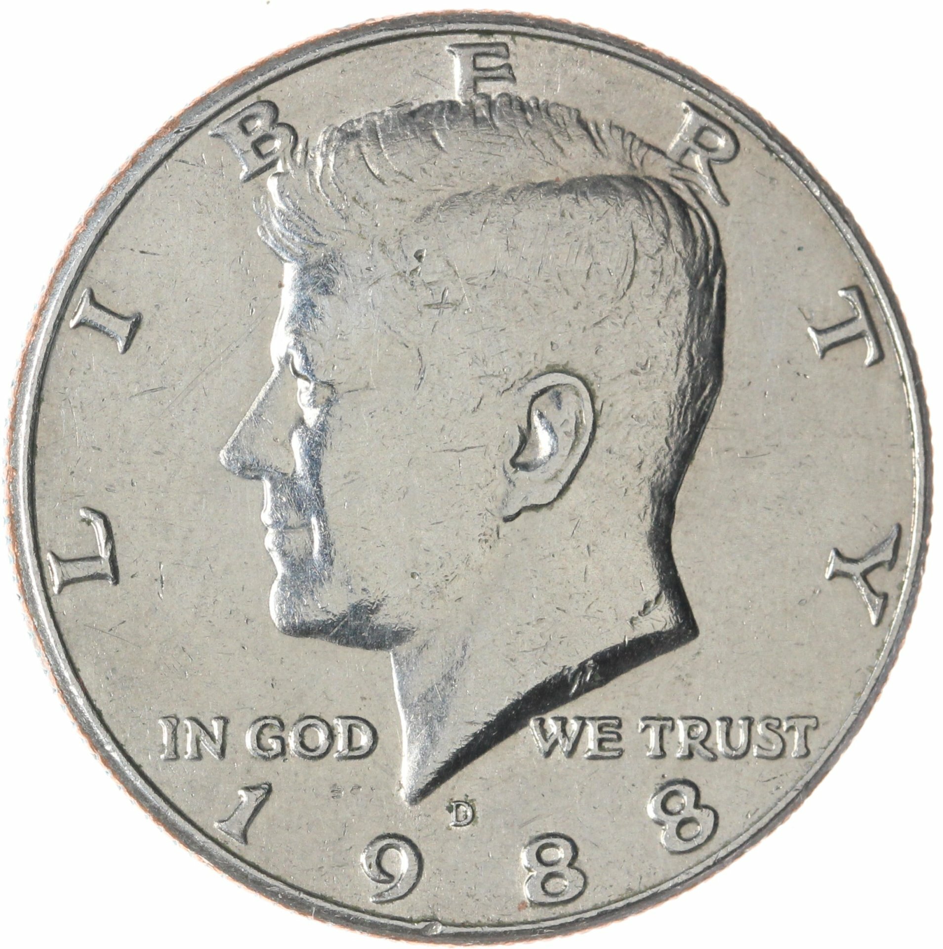 США 50 центов 1/2 доллара, half dollar 1988 D Kennedy Half Dollar Кеннеди знак монетного двора "D" - Денвер, Медь, в сохранности XF