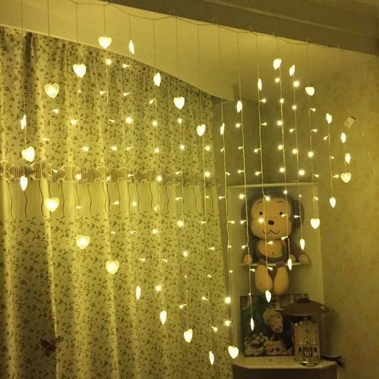 Светодиодная гирлянда whimsical 128 led heart shape fairy string curtain light, warmwhite, uk plug