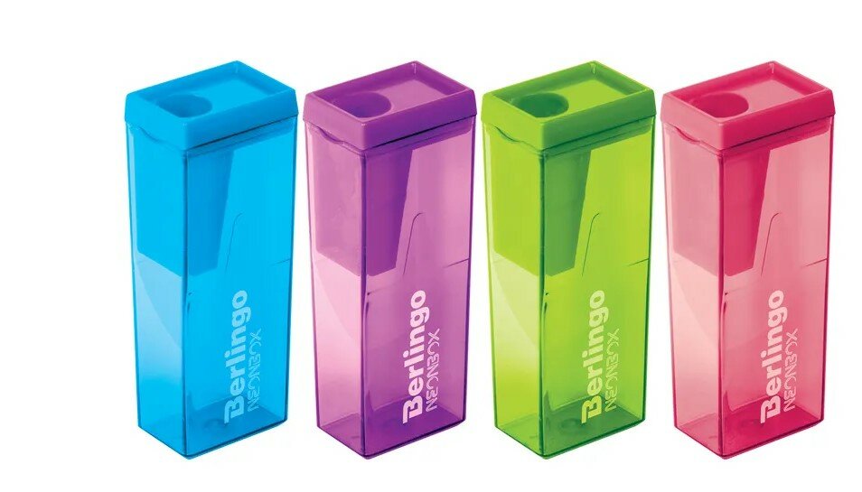 Точилка пластиковая Berlingo "NeonBox" 1 отверстие, контейнер, ассорти