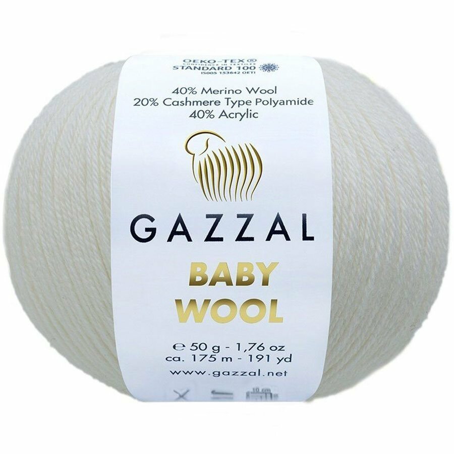 Пряжа Gazzal BABY WOOL 801 белый (5 мотков)