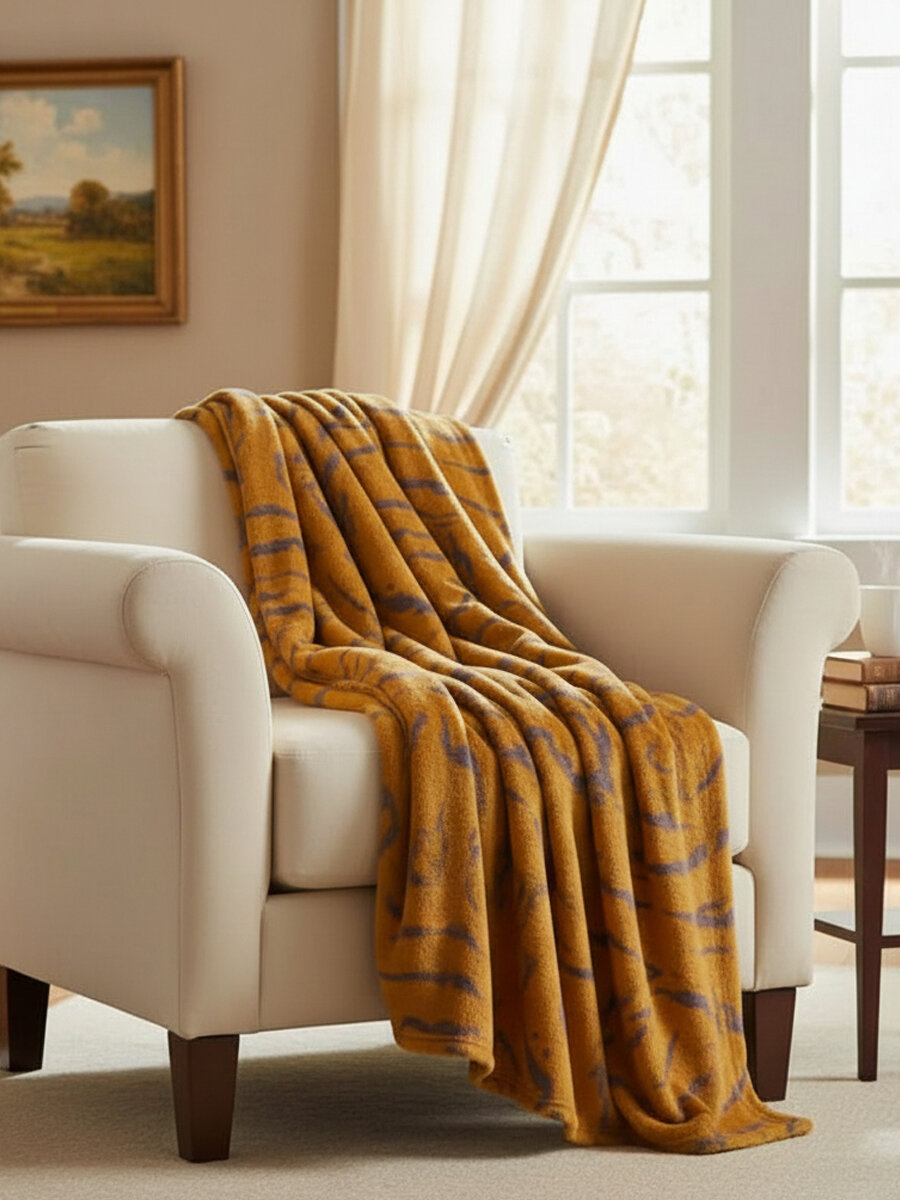 Плед Pappel Teal Charming, 2-спальный, двусторонний, коричневый, хлопок/акрил