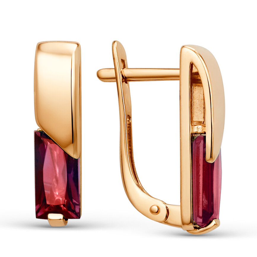 Серьги, золото, 585 проба, гранат