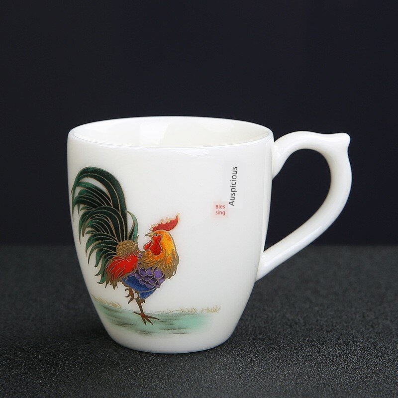 Чайная чашка из белого фарфора Дехуа в форме петуха, мастерская чашка, керамическая чашка для кунг-фу с ручкой, чайная