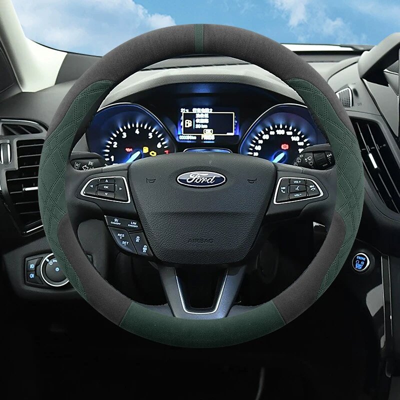 Ультратонкий зимний покрытие рулевого колеса из шерстяной ткани для Ford Escape 2013-2020 - черно-зеленый узор,
