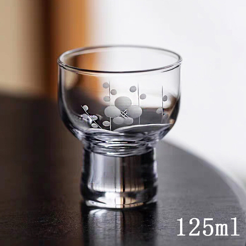 Японская стеклянная чашка для саке Mount Fuji, ручная работа, чашка Kiriko, слива, бамбук, японский стиль, маленькая чашка, дизайн Sori Yanagi, деревянная коробка