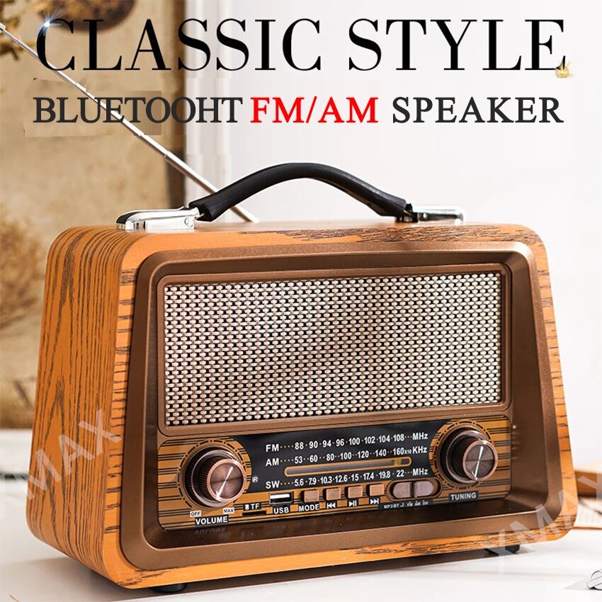 Роскошный дизайн Ретро Деревянный Беспроводной Bluetooth-плеер BLUETOOTH 5.0 Радио FM/AM/ SW диапазона Сабвуфер Портативный Открытый Bluetooth Аудио TF / SD USB плеер