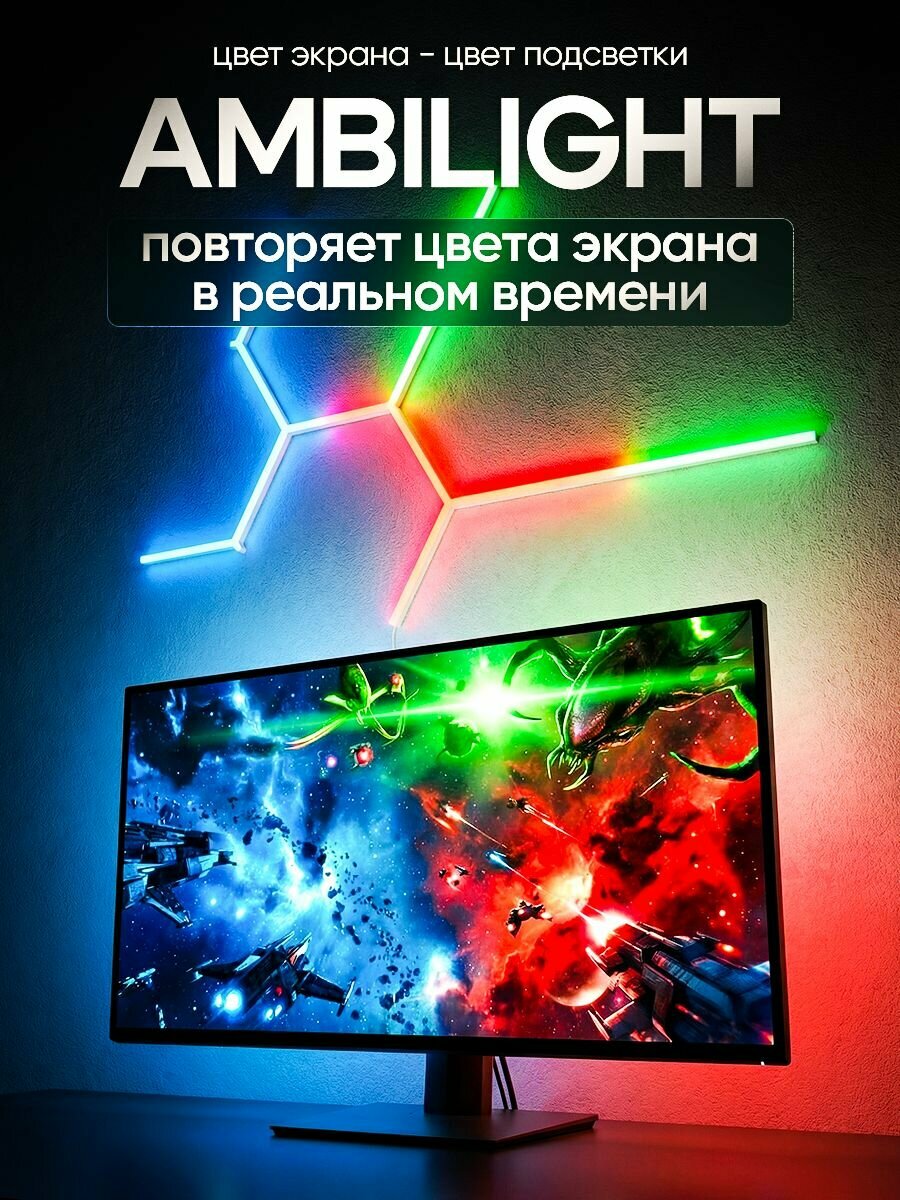 Адаптивная динамическая подсветка для монитора, модульная Ambilight, Glowcave GLEAM W112-EVO+PC Vesion, подсветка RGB на стену