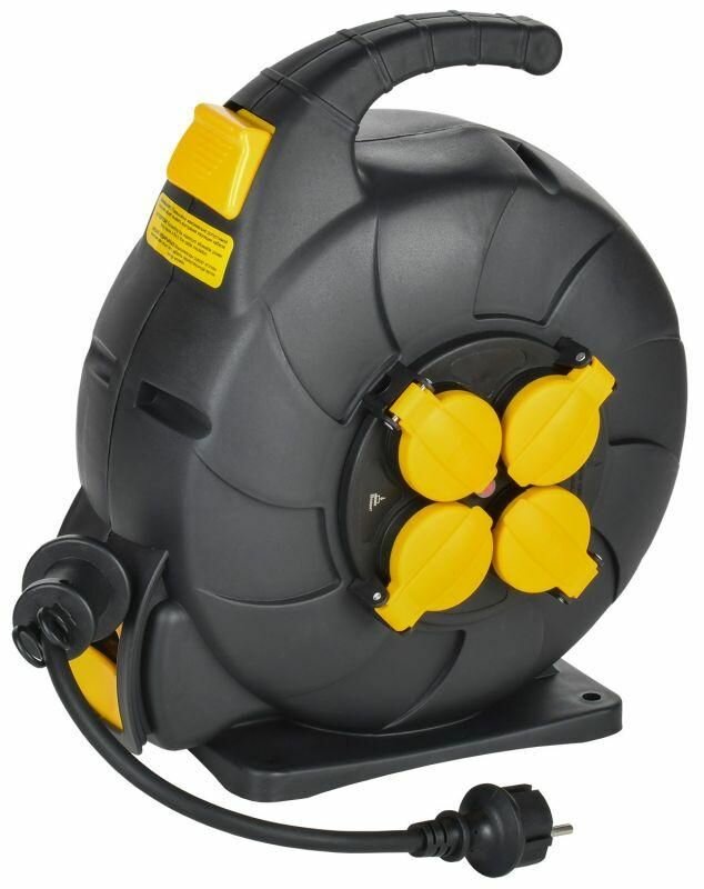 Удлинитель силовой IEK на катушке, 4х15 м, с заземлением, с крышкой, автосмотка, 16А, IP44, 3х1.5 мм2