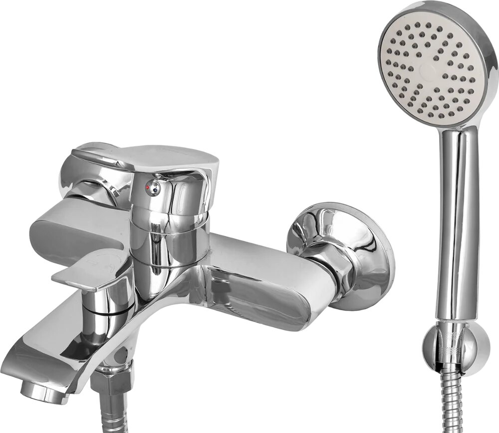 Смеситель для ванны с душем Wisent W32234 с душевым гарнитуром, настенный, однорычажный, хром, глянцевый, с керамическим картриджем