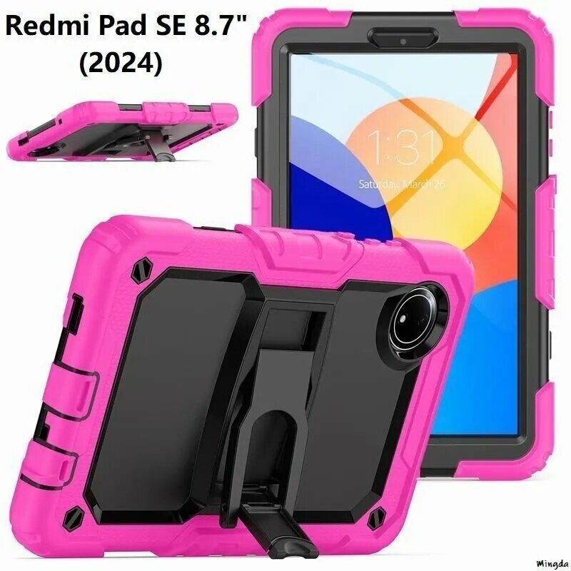 Чехол на Xiaomi Redmi Pad SE (8,7 дюймов) 2024 , противоударный Чехлы для планшетов с кронштейном, розовый