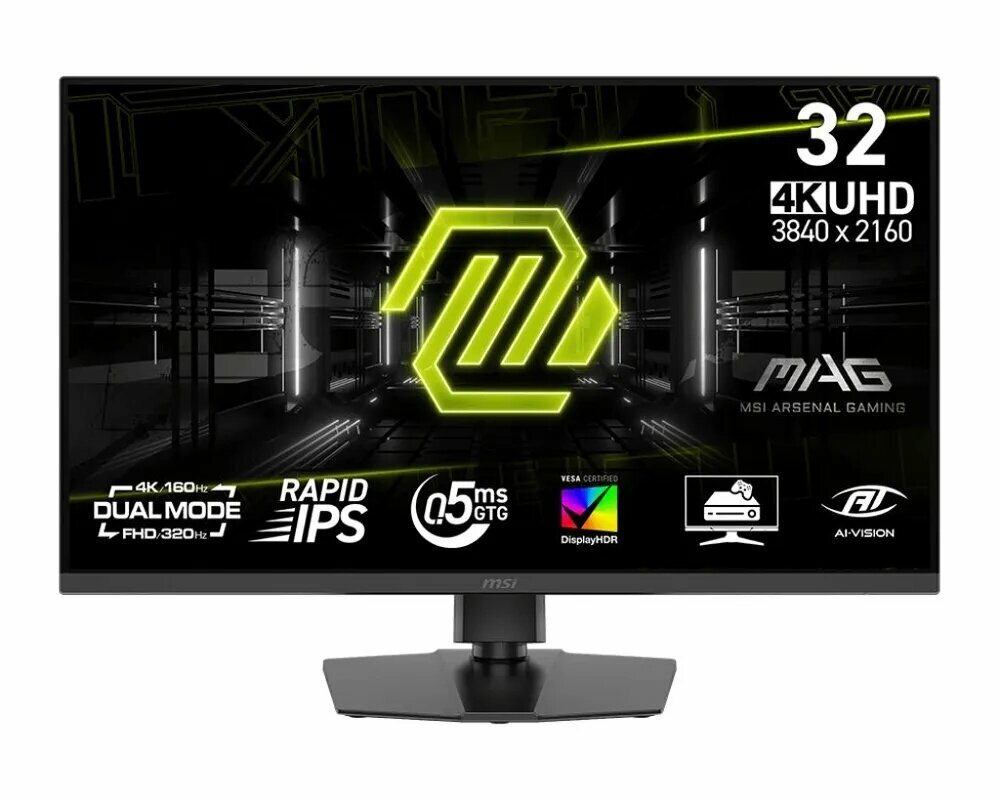 MSI 32" Монитор MAG 322URDF E16/4K160Hz&1K 320Hz/0.5ms GtG Min/Rapid IPS/VESA DisplayHDR 400, черный, серый металлик