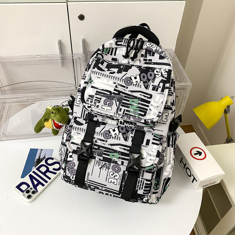 20262026 Новая корейская версия, лесной стиль, модный, стильный, универсальный рюкзак с граффити, большой вместимости для студентов