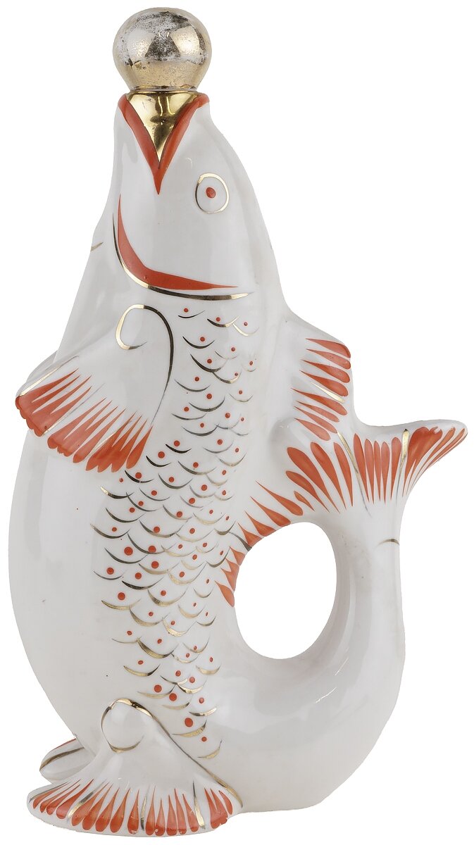 Графин "Рыба", штоф для водки белый, Фарфор, винтаж, СССР, Полонное ЗХК, вторая половина 20 века