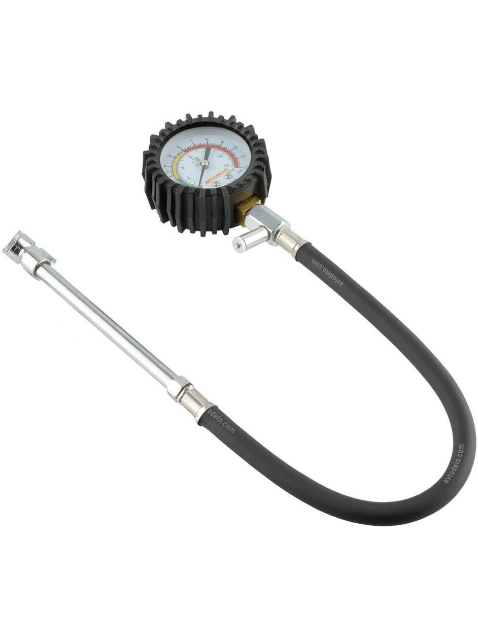 Манометр шинный грузовой с клапаном и шлангом, 0.50-12.16 bar, АвтоDело (42313)