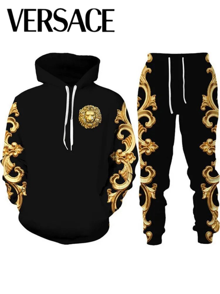 Комплект одежды Versace Весенне-Осенний Комплект-Модные Худи с Капюшоном и Спортивные Брюки для Мужчин и Женщин, Уличный Стиль от Итальянского Бренда